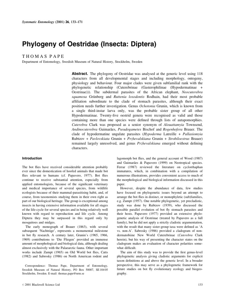 Phylogeny of Oestridae (Insecta Diptera) | PDF | Biology | Biological Classification