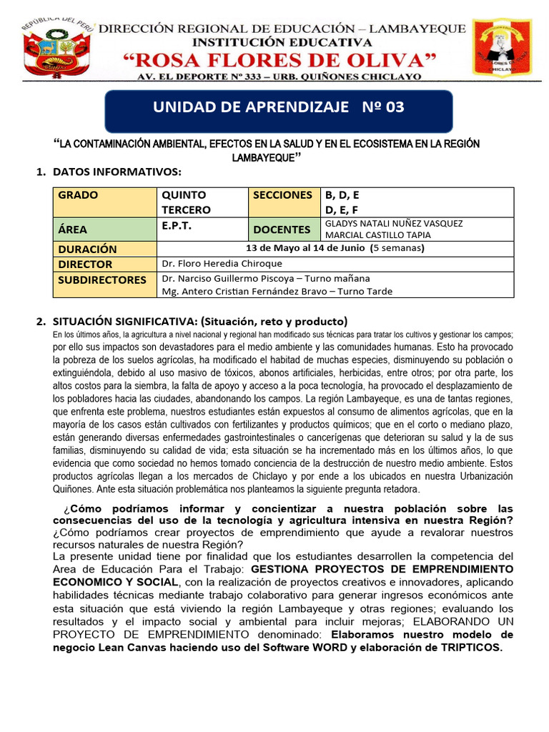 3ra - UNIDAD - TERCERO-quinto - 2023 (1) (Recuperado) | PDF | Microsoft Word | Iniciativa ...