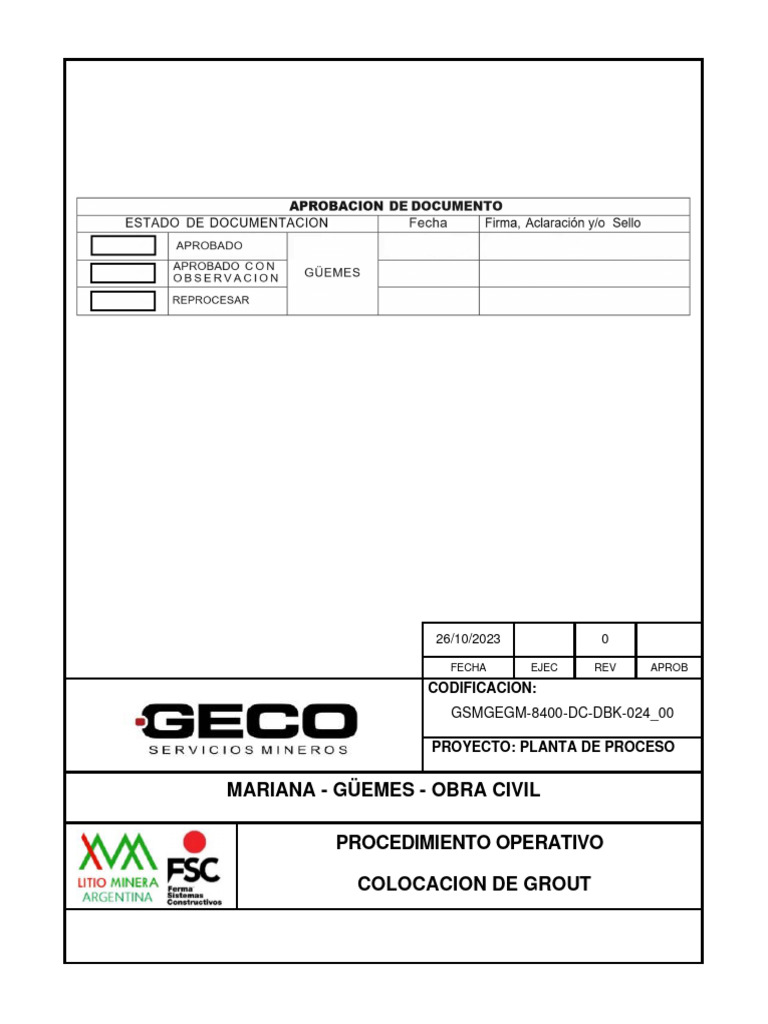 Procedimiento Grout | PDF | Hormigón | Agua