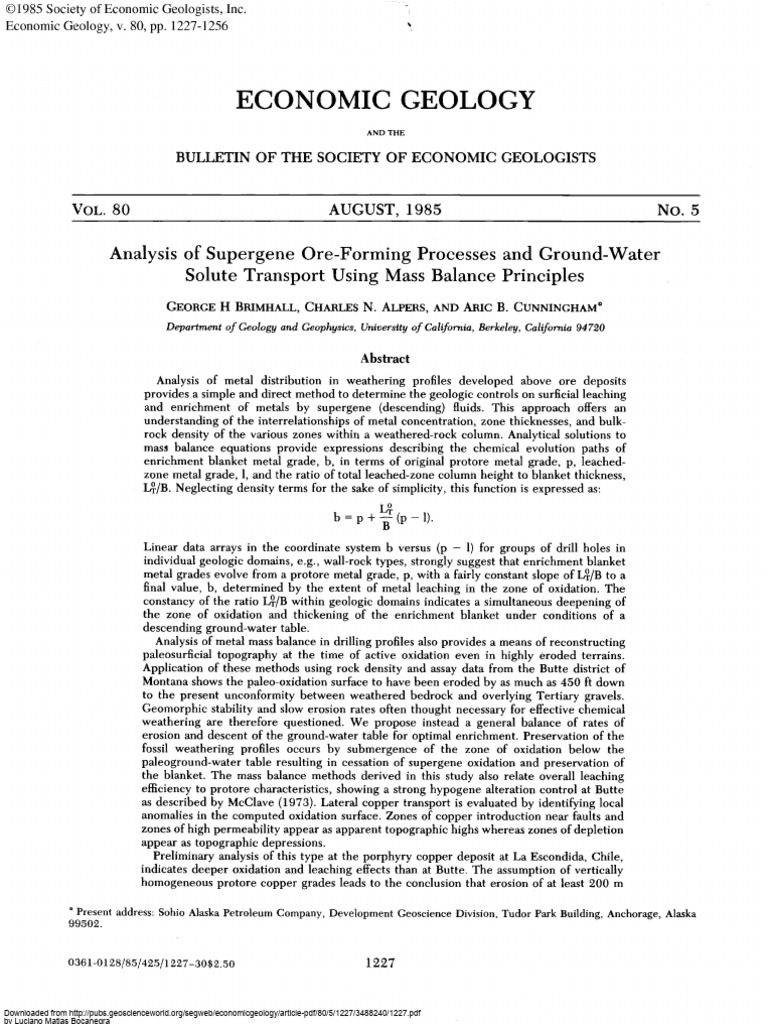Supergene Ore Processes Analysis | PDF | Ore | Erosion