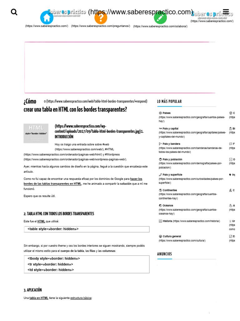 ¿Cómo Crear Una Tabla en HTML Con Los Bordes Transparentes - Saber Es ...