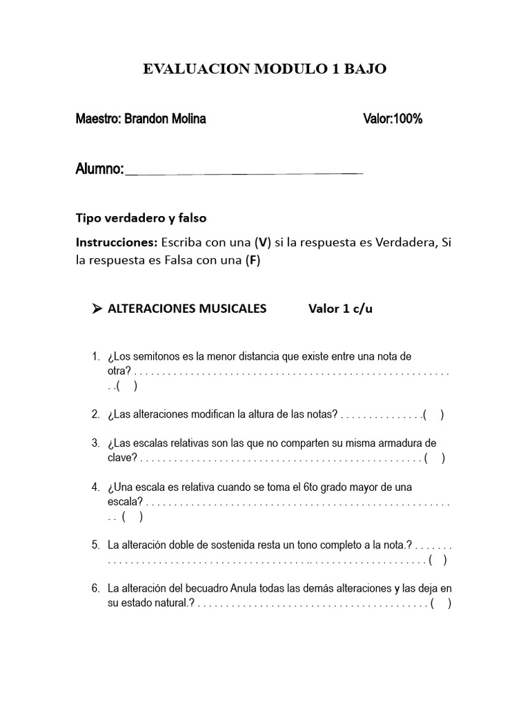 Evaluacion Modulo Bajo Pypy Drums | PDF | Escala (música) | Musicología