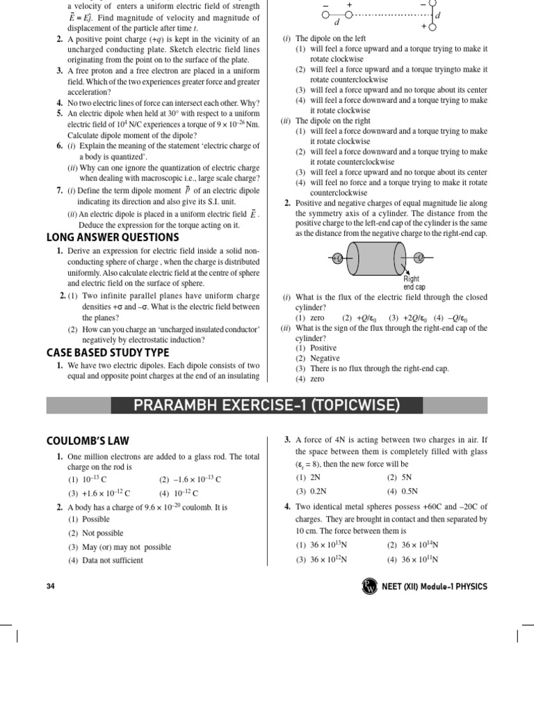 Electric Charges and Fields Study Module Lakshya NEET 2025 1 | Download ...