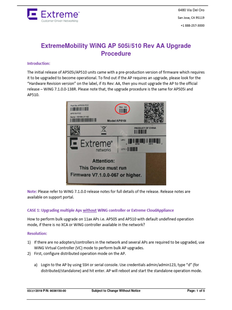 9036150-00 - ExtremeMobility WiNG 11ax AP Upgrade Procedure | PDF | Booting | Computer Engineering