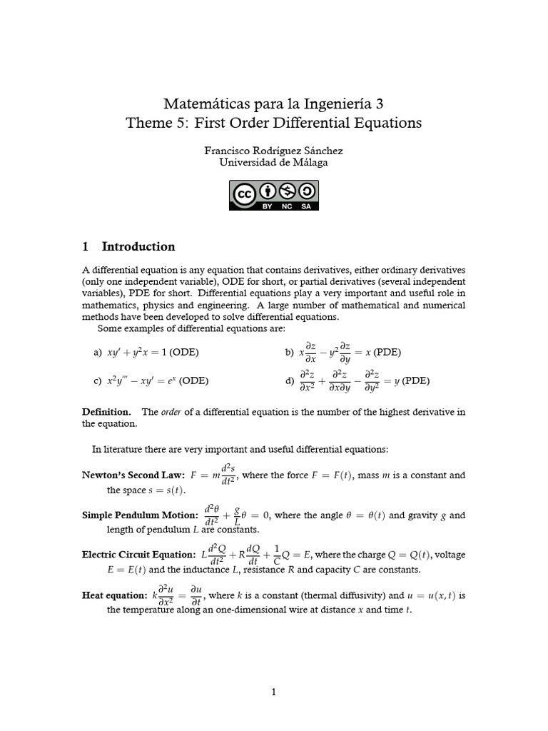 Tema 5 | PDF | Ordinary Differential Equation | Equations