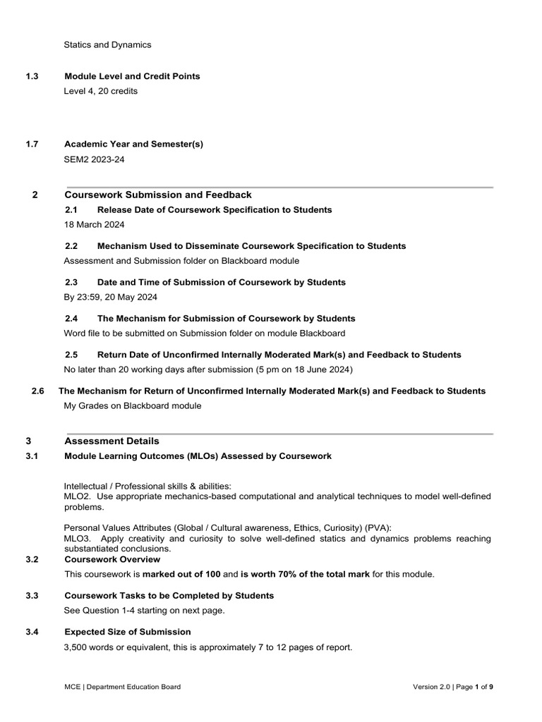 Static & Dynamic Cw2 Updated | PDF | Velocity | Force