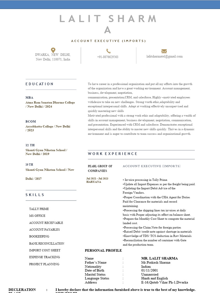 Account Executive Resume - Lalit Sharma | PDF | Delhi | Business