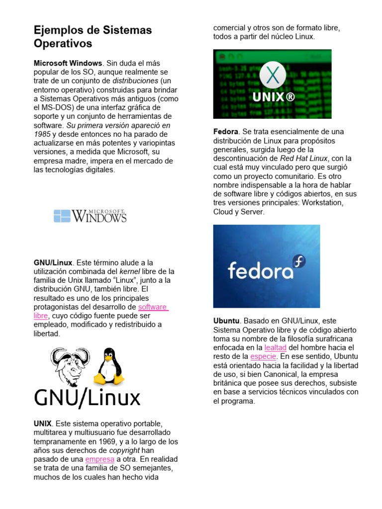 Ejemplos de Sistemas Operativos | PDF | Distribución de Linux | Ñu
