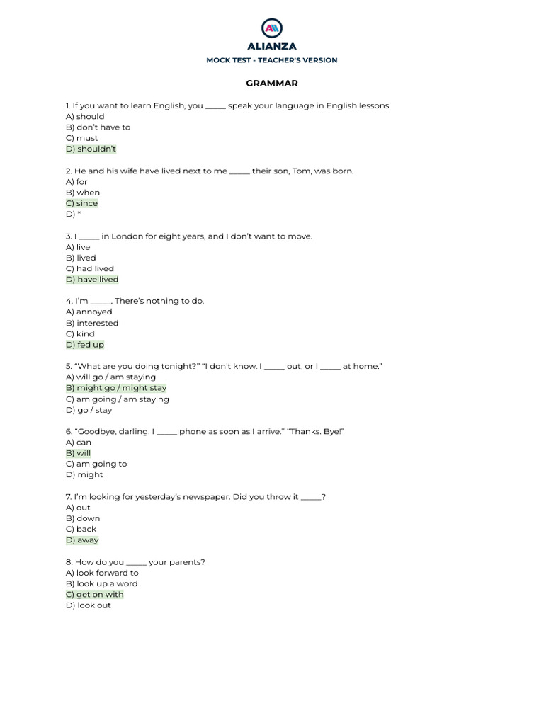 MOCK TEST - B2 TEACHER'S VERSION - Documentos Google | PDF | Memory ...