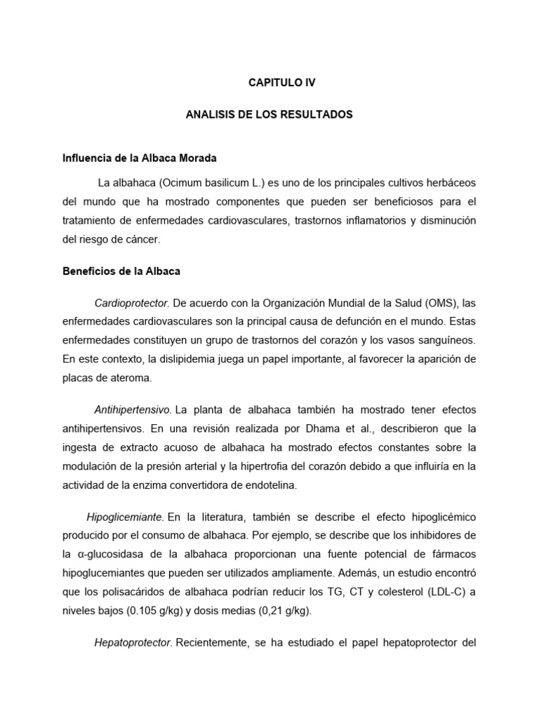 CAPITULO IV ANALISIS Y RESULTADOS INFLUENCIA DE LA ALBACA MORADA LA ... CAPITULO IV ANALISIS Y RESULTADOS INFLUENCIA DE LA ALBACA MORADA LA ...