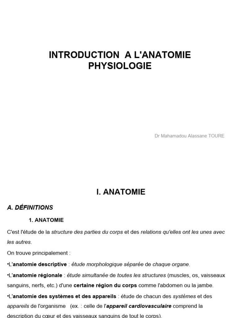 01 Introduction À L'anatomie Physiologie | PDF | Système de référence en anatomie | Système nerveux