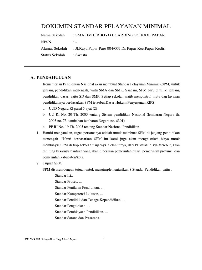 Standar Pelayanan Minimal | PDF