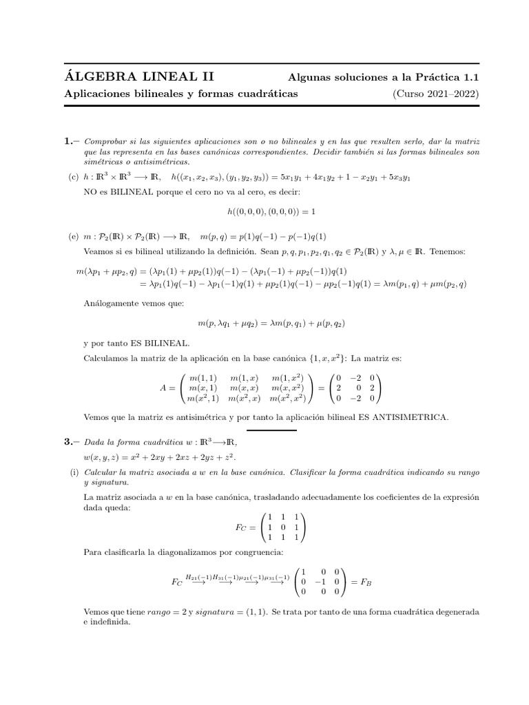 Álgebra L 2 - P 1.1 (2021-2022) - SOL | PDF | Matriz (Matemáticas) | Geometría