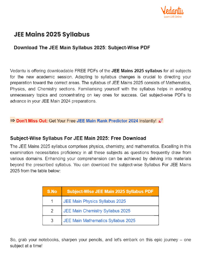 JEE Mains 2025 Syllabus | PDF