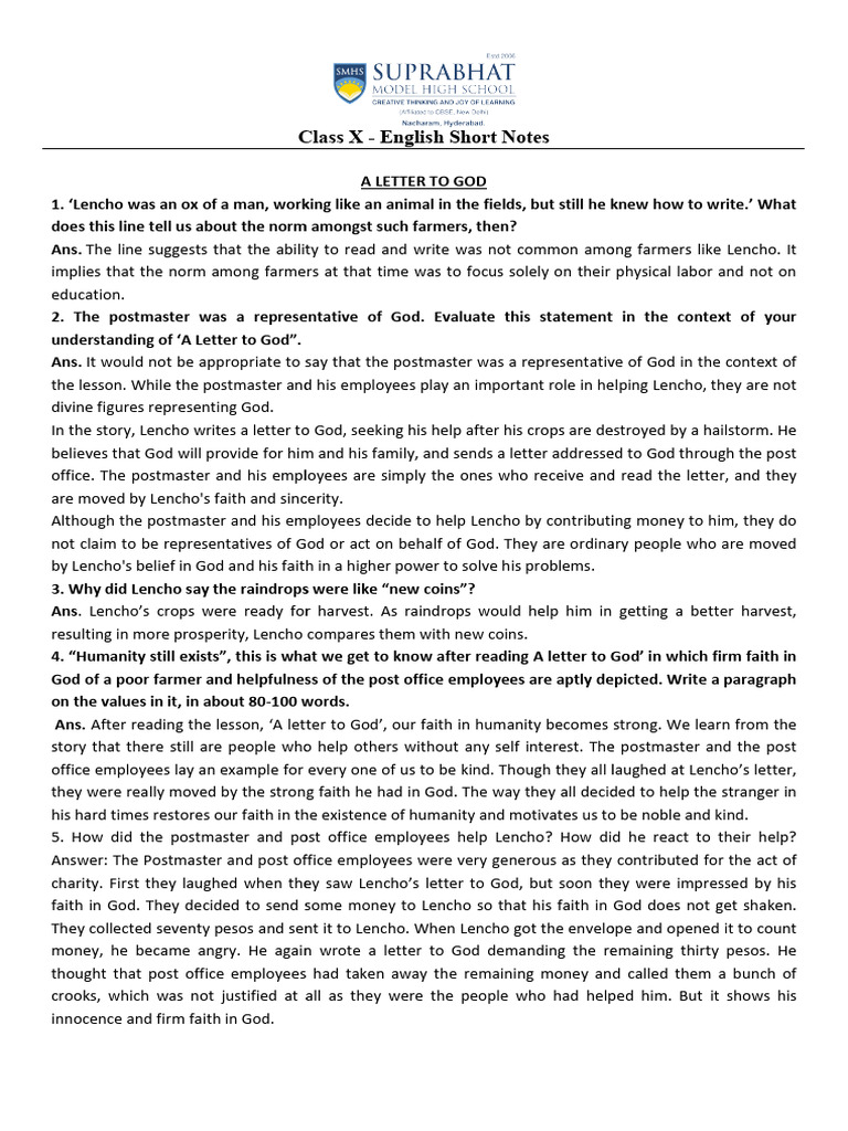 Class X English Short Notes | PDF | Tea | Nelson Mandela