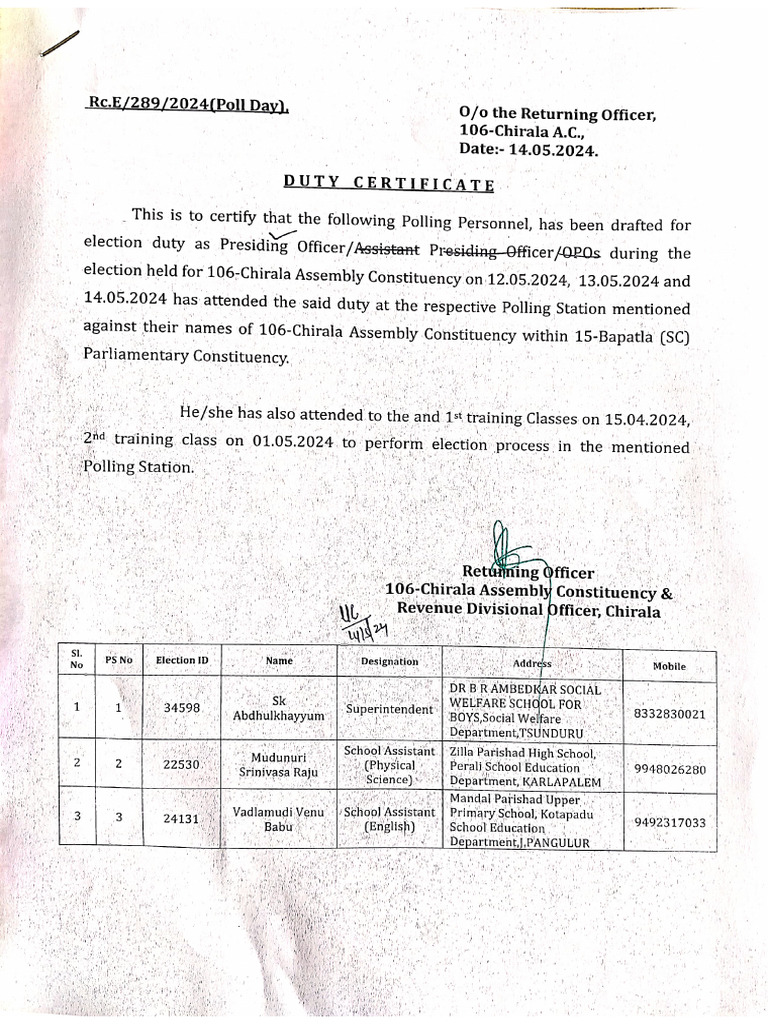 Duty Certificate PO 1st Training | PDF