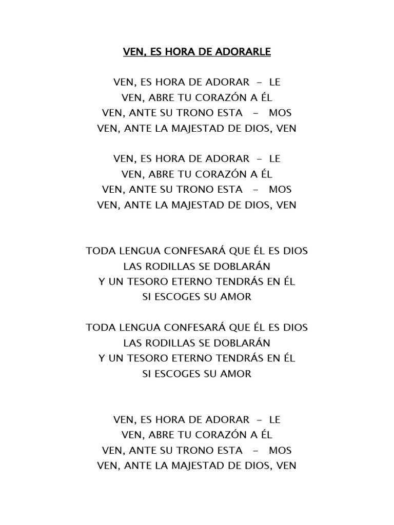 Ven, es hora de adorarle - Letra y acordes | PDF