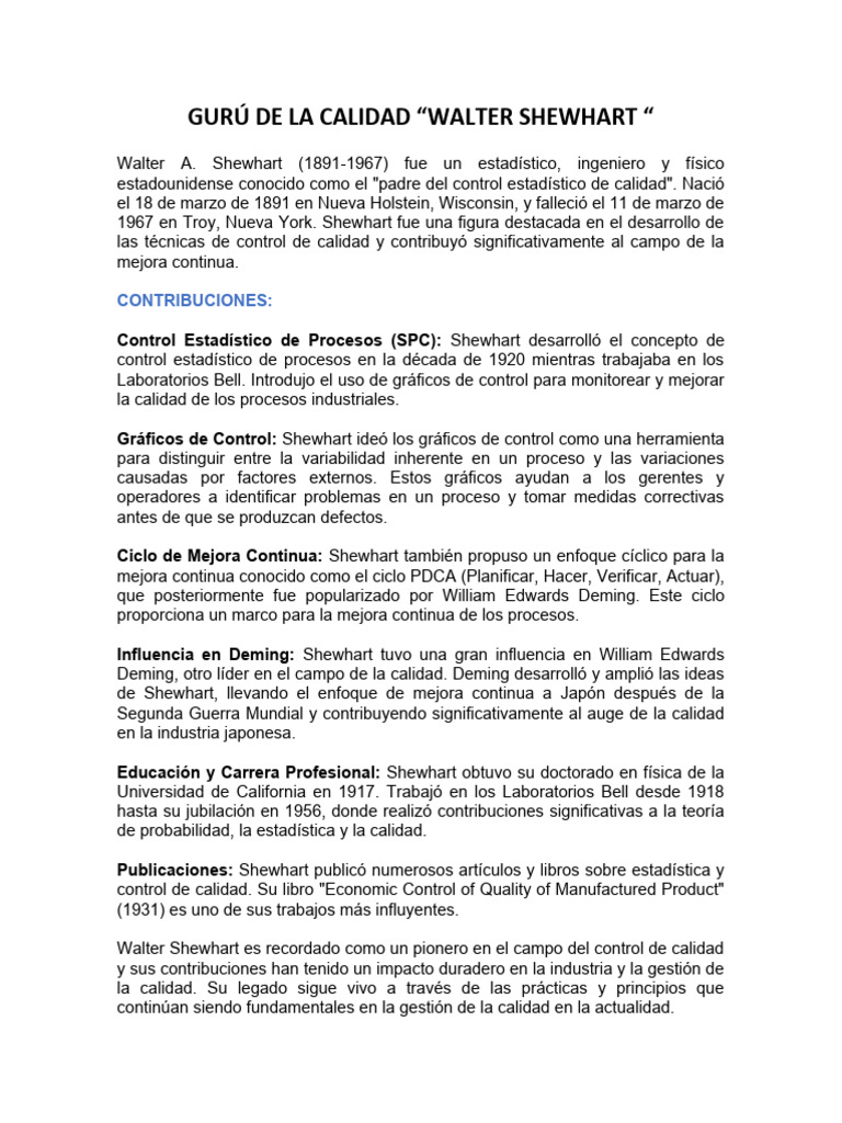 Gurú de La Calidad-Walter Shewhart | PDF