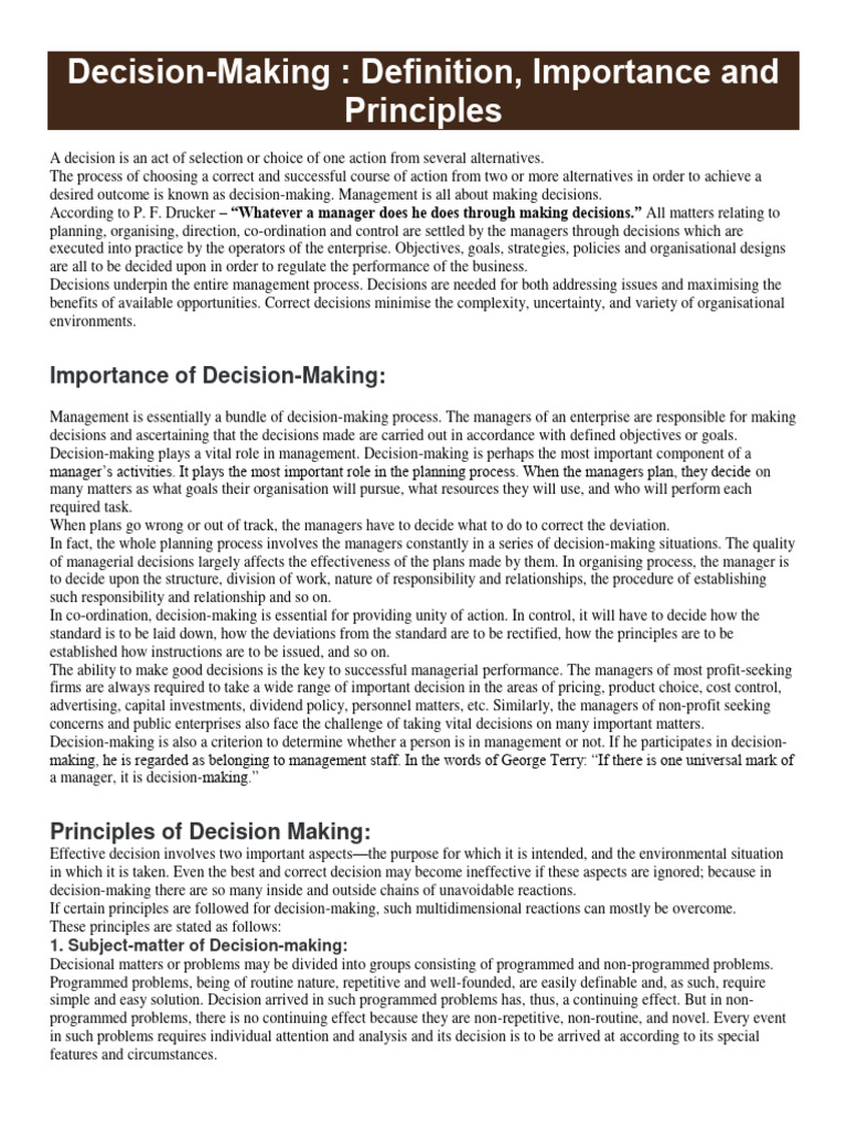 U2 Act 8 Decision-Making - Definition, Importance and Principles | PDF ...