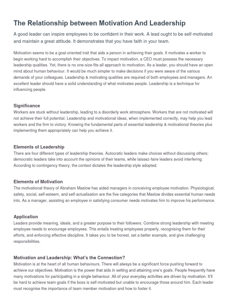 U2 Act 7 - The Relationship Between Motivation and Leadership | PDF ...