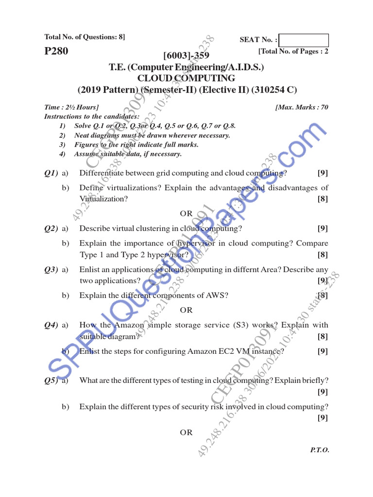 Be - Computer Engineering - Semester 6 - 2023 - May - Cloud Computing CC Pattern 2019 | PDF ...
