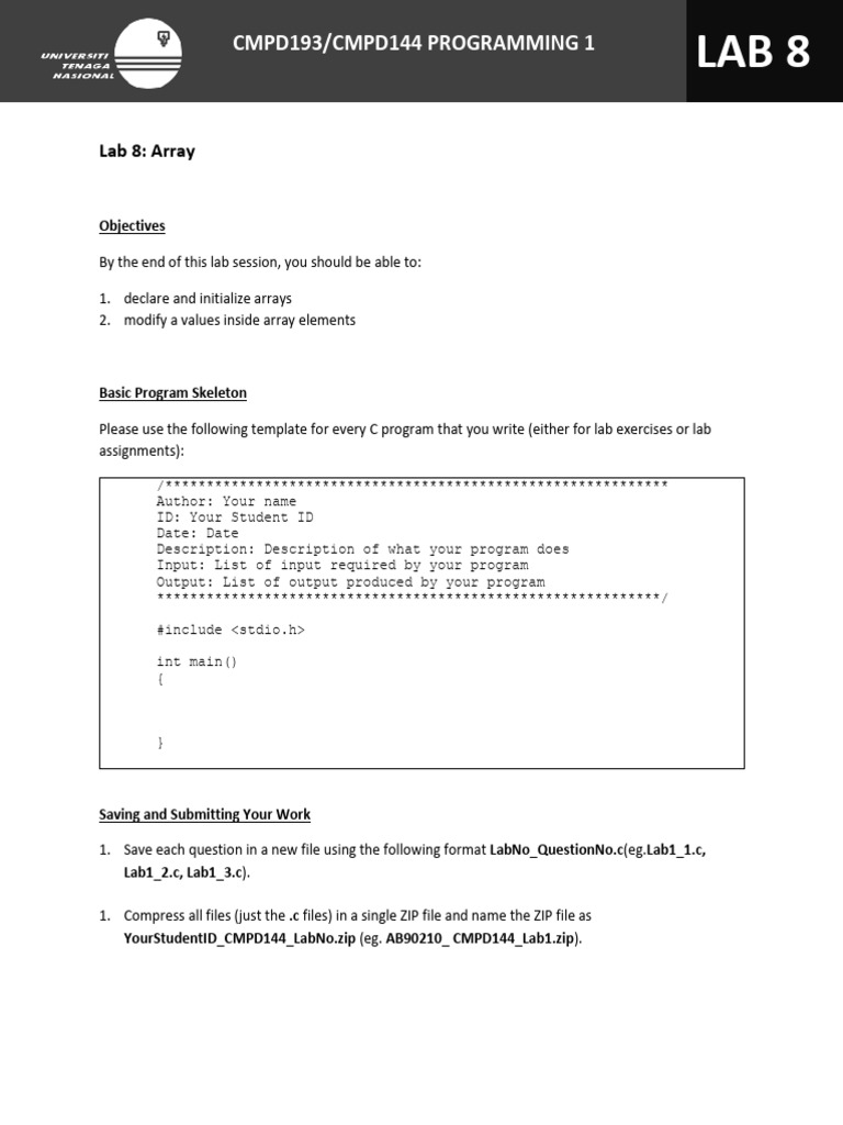 Lab 8 - Array | Download Free PDF | Zip (File Format) | Computer Data
