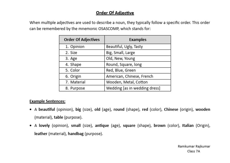 Order of Adjective | PDF