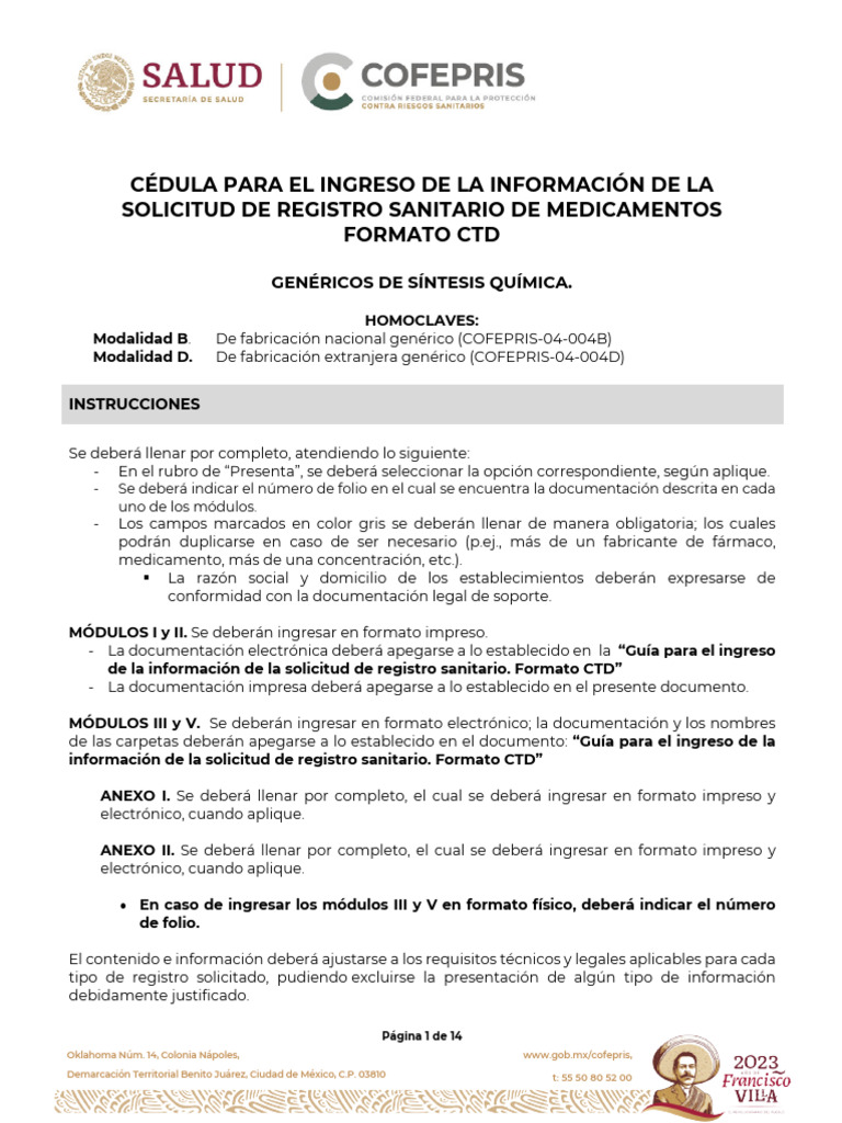 Cédula para El Ingreso de La Información de La Solicitud de Registro | PDF | Medicamentos con ...