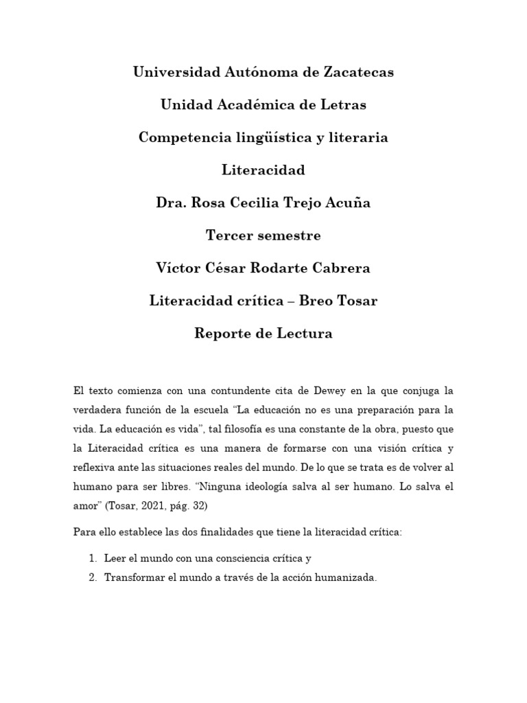 Literacidad Crítica - Tosar. Víctor César Rodarte Cabrera | PDF ...