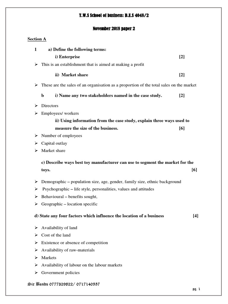 O Level Business Enterprise Skills Nov 2018 Paper 2 ms-1 | PDF | Business | Small And Medium ...