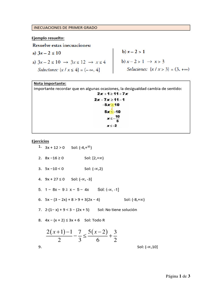 Inecuaciones de Primer y Segundo Grado | PDF | Ciencia y matemáticas