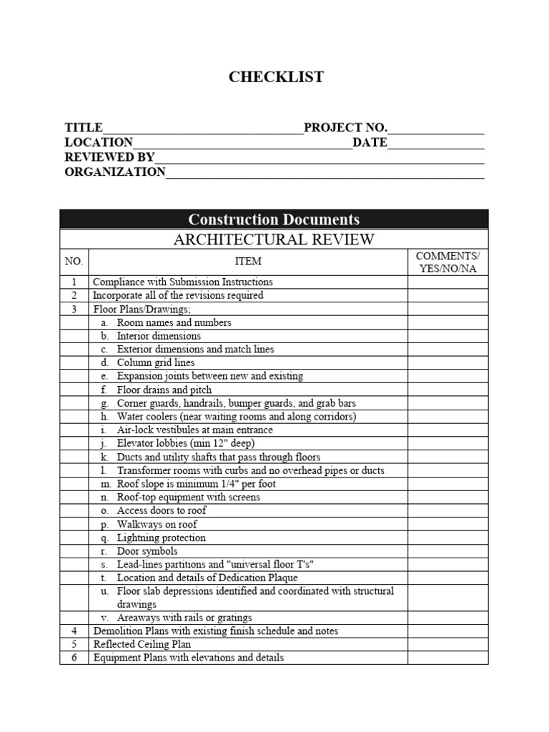 Construction Documents Checklist 5.0 | PDF | Door | Buildings And ...