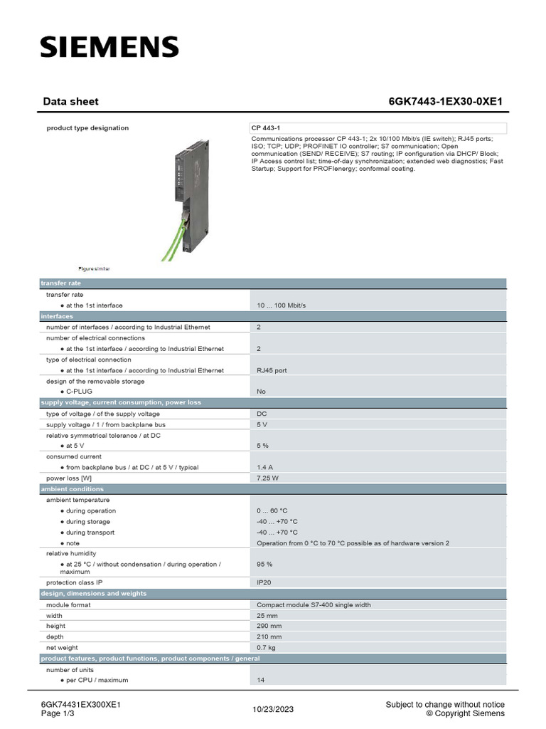 Attachment (3) - Product Data Sheets3.1 SIEMENS Product Data Sheets6GK74431EX300XE1 - en | PDF ...