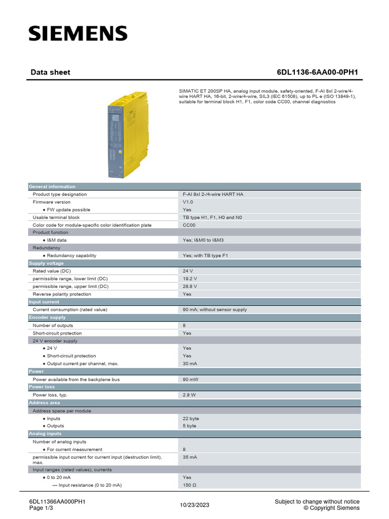 Attachment (3) - Product Data Sheets3.1 SIEMENS Product Data Sheets6DL11366AA000PH1 - en | PDF ...