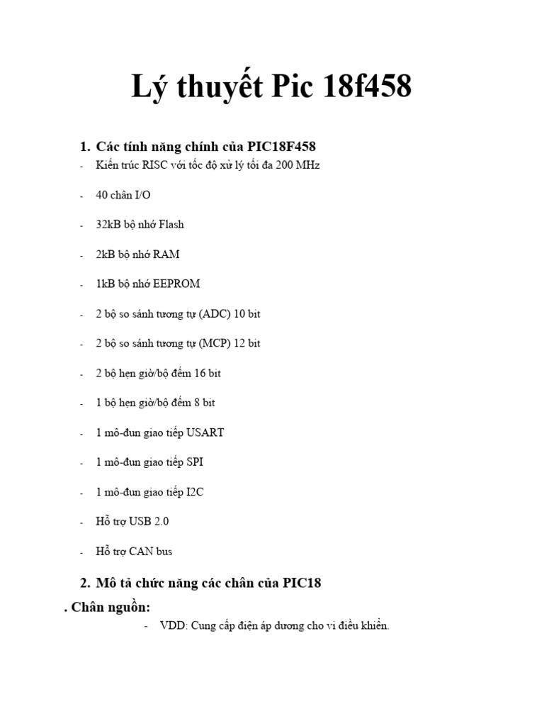 Lý thuyết Pic 18f458: 1. Các tính năng chính của PIC18F458 | PDF