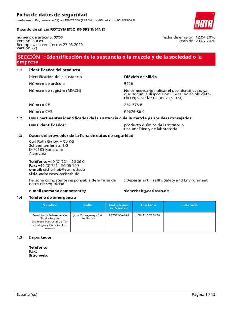 Dióxido de Silicio | PDF | Química | La seguridad