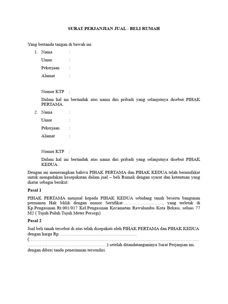 Surat Perjanjian Jual | PDF Surat Perjanjian Jual | PDF