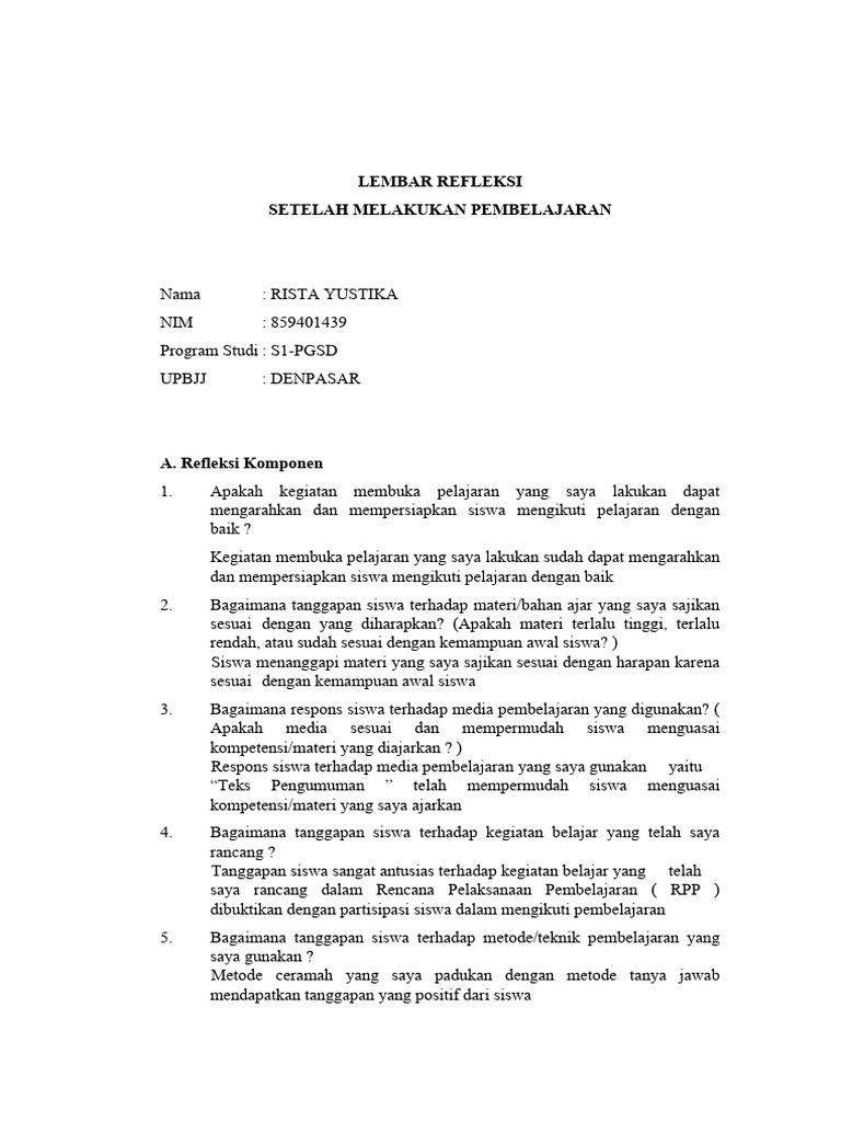 Refleksi Pembelajaran Rista Yustika | PDF | Kesehatan Holistik