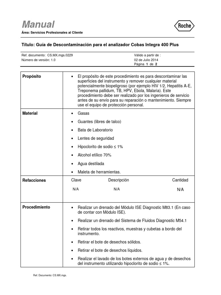 Descontaminación del Cobas Integra 400 Plus | PDF | Química