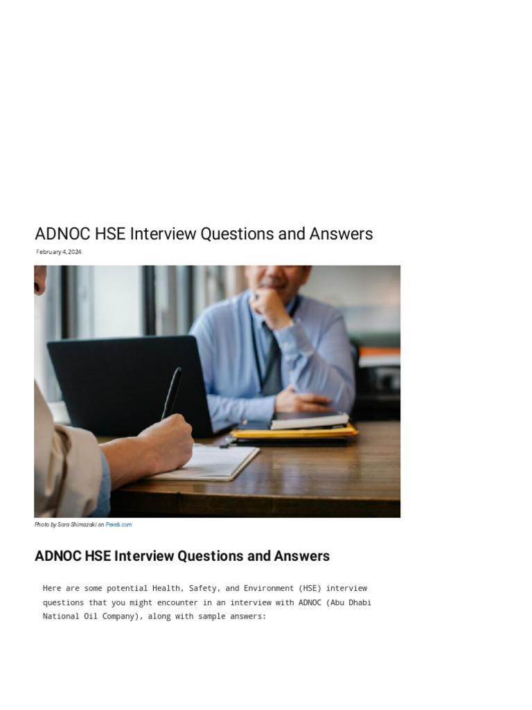 ADNOC HSE Interview Questions and Answers - HSE STUDY GUIDE | PDF | Risk | Audit