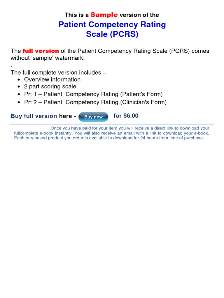 Patient Competency Rating (PCRS) SAMPLE | PDF | Self Awareness ...