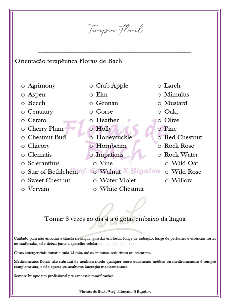 Receituario Florais | PDF | Remédios Florais de Bach | Sistema de saúde