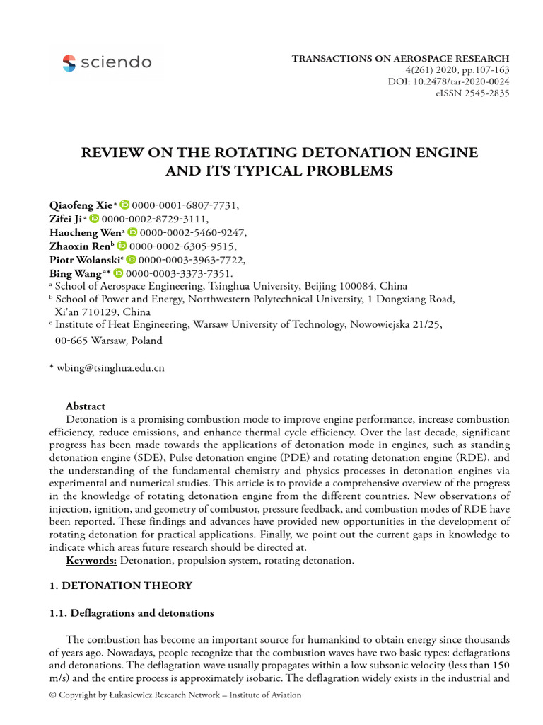 Review On The Rotating Detonation Engine and Its | PDF | Rocket Engine | Shock Wave