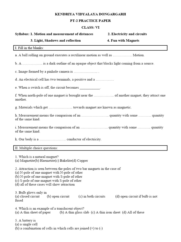 6 PT-2 Practice Paper | Download Free PDF | Magnet | Mirror