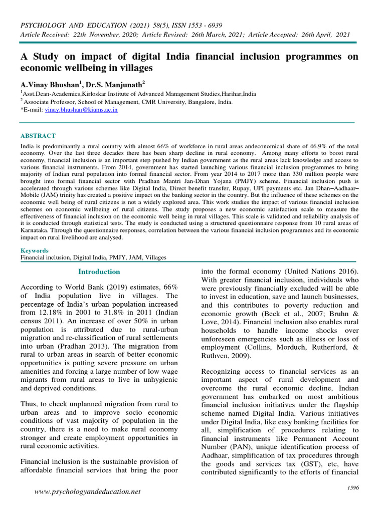 Study On Impact of Digital India Financial Inclusion Programmes On ...