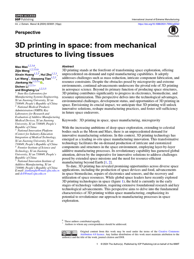 3D Printing in Space From Mechanical Structures To | Download Free PDF | 3 D Printing | Outer Space