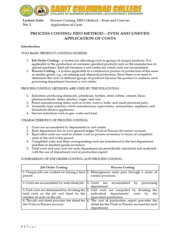 Lecture 1 - Process Costing Part 1 | PDF | Inventory | Screw