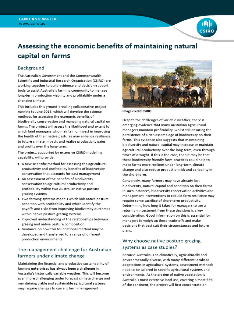 Assessing The Benefits of Maintaining Natural Capital On Farms | PDF ...