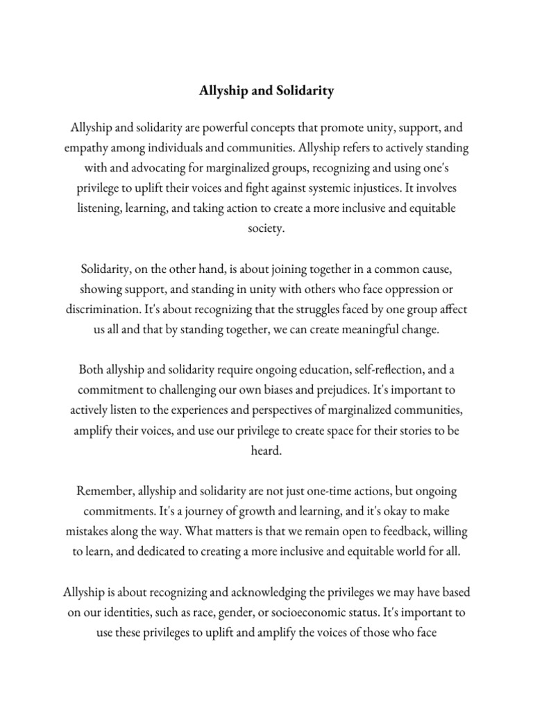 Allyship and Solidarity | PDF | Social Exclusion | Liberal Arts Education