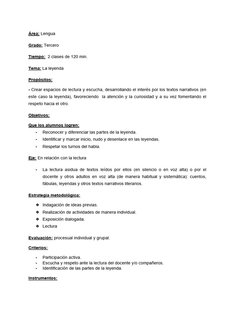 LEYENDA. Secuencia Didactica | PDF | Evaluación LEYENDA. Secuencia Didactica | PDF | Evaluación